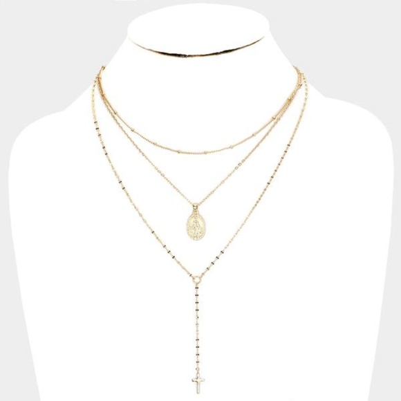 Jewelry | Jesse Cross Metal Pendant Triple Layered Necklace | Poshmark